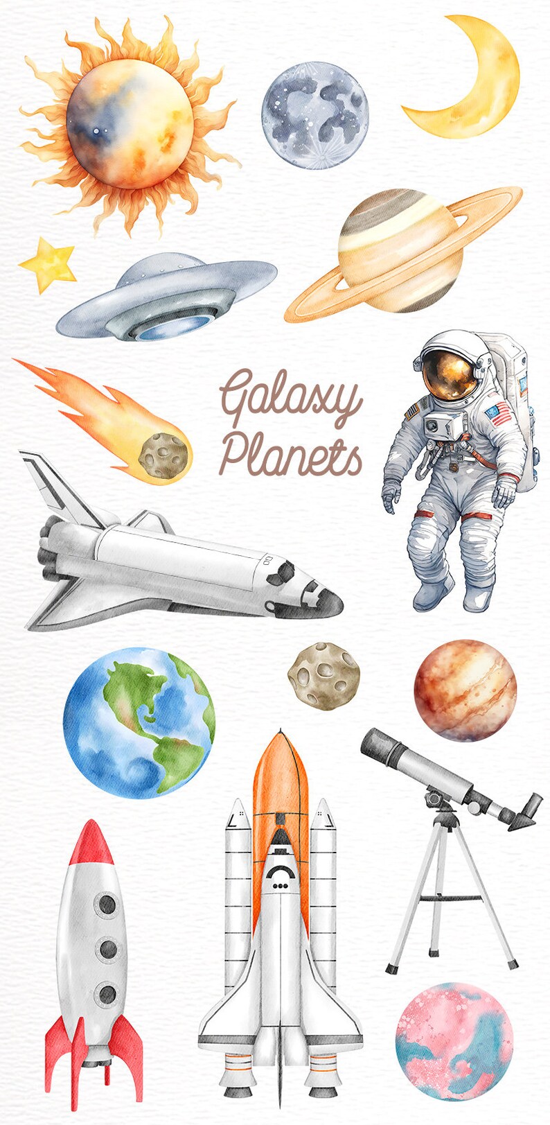 Space Galaxy Rocket Ships, Moon Sun Planets Mars Stars Astronauts, UFO ...