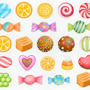 Watercolor Candy Shop Clipart, Cute Candy Graphics Hand-drawn, Lolly ...