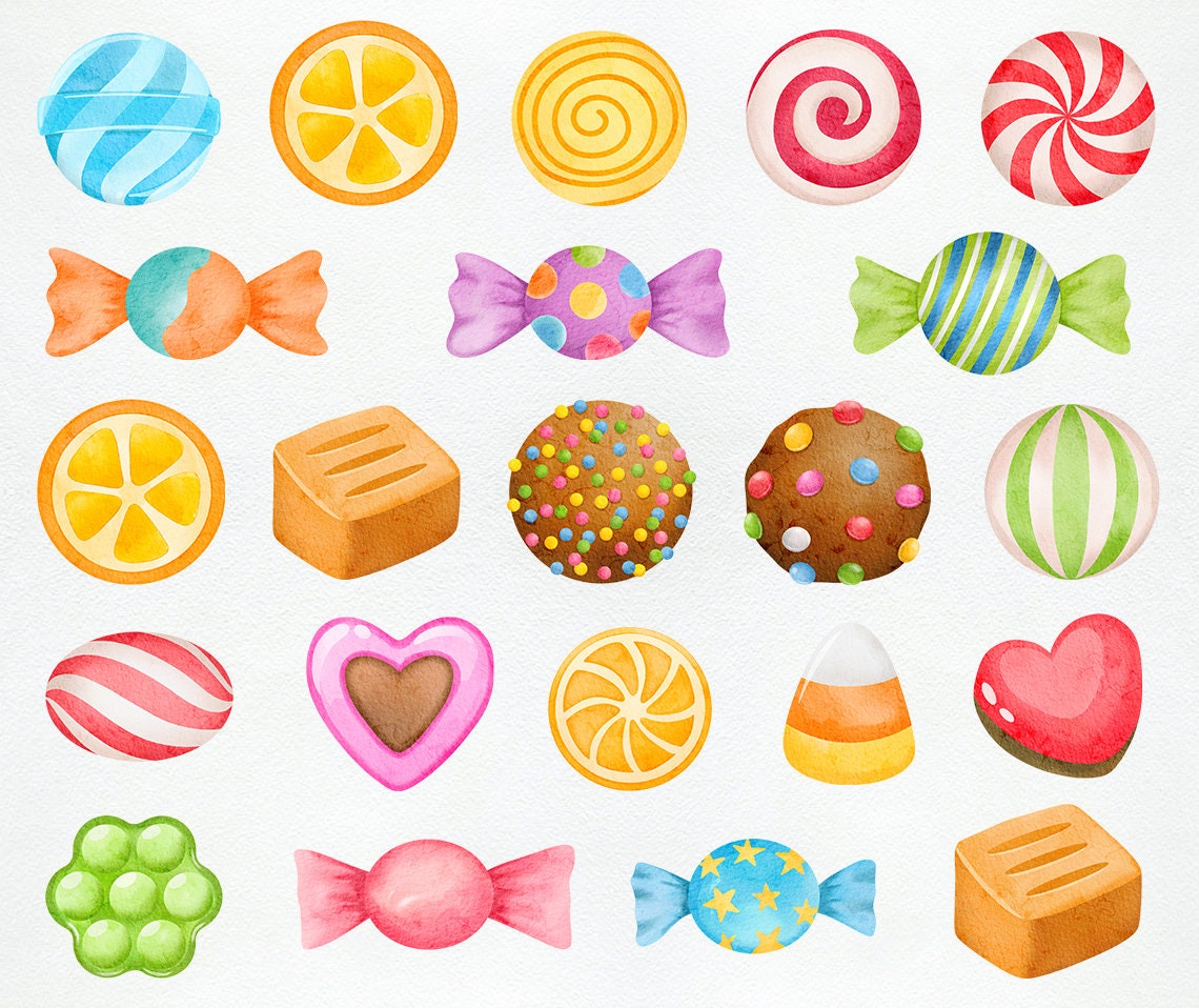 Watercolor Candy Shop Clipart, Cute Candy Graphics Hand-drawn, Lolly ...