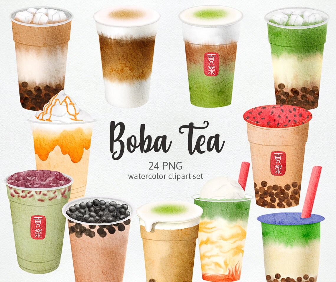 Bubble Tea Clipart Watercolor, Realistic Boba Tea Cute Drinks Cliparts ...