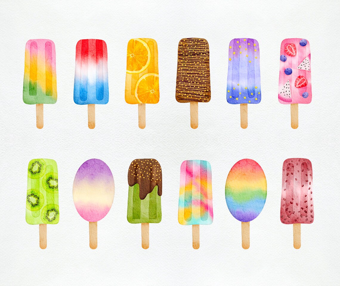 Watercolor Ice Cream Dessert, Summer Treats, Popsicle Ice Cream Sundae ...