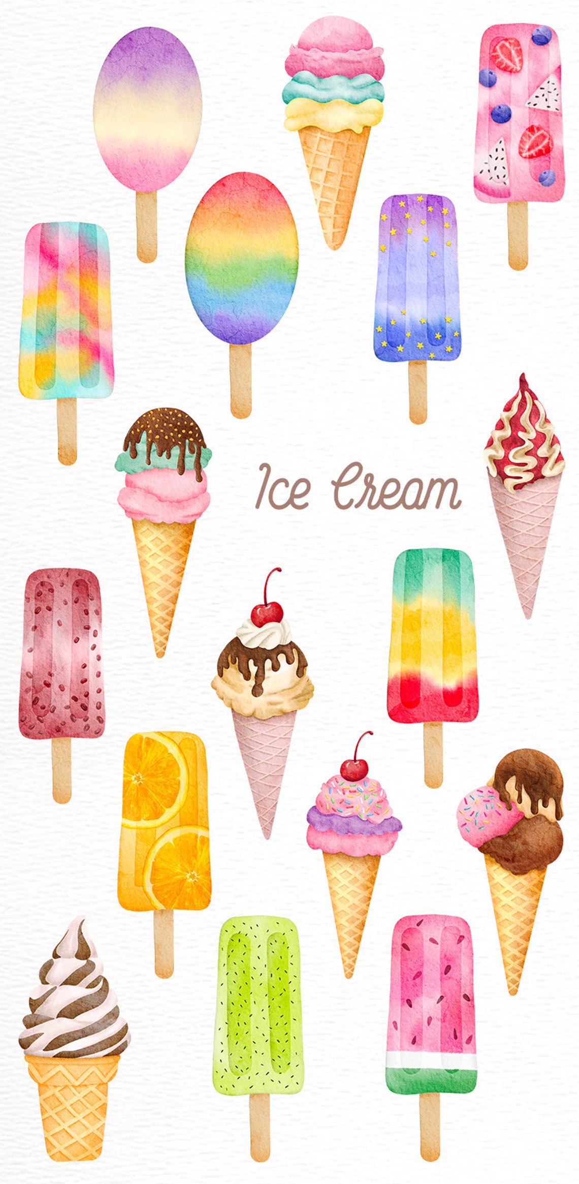Watercolor Ice Cream Dessert, Summer Treats, Popsicle Ice Cream Sundae ...