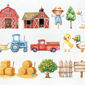 Cute Farm Animals Graphics, Farmhouse Barn, Tractor, Cow, Horse, Pig ...
