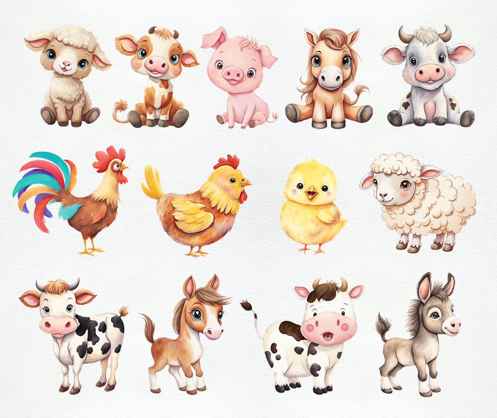 Cute Farm Animals Graphics, Farmhouse Barn, Tractor, Cow, Horse, Pig ...