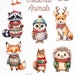 Christmas Animal Clipart, Cute Woodland Animals Owl Sloth Bear Fox Cat ...