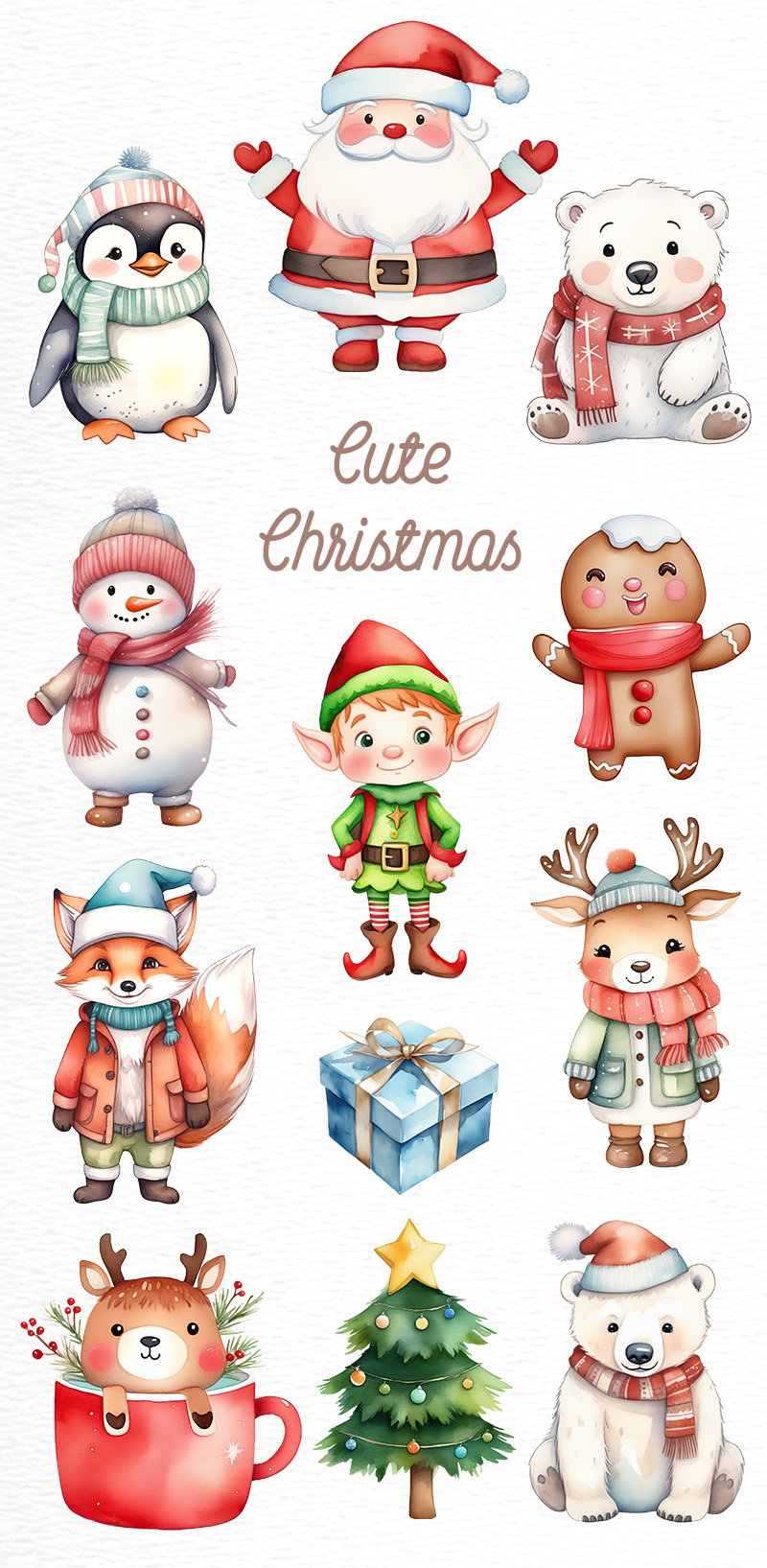 Cute Christmas Animal Clipart, Adorable Winter Animals Santa Claus ...