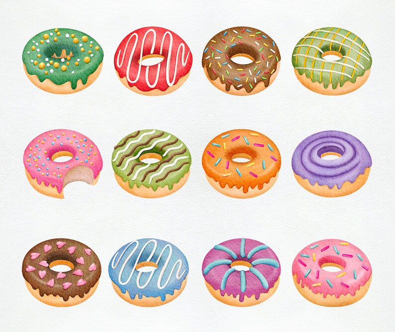 Donuts Clipart, Sweet Bakery Food Clipart, Donut Birthday Party Clip ...