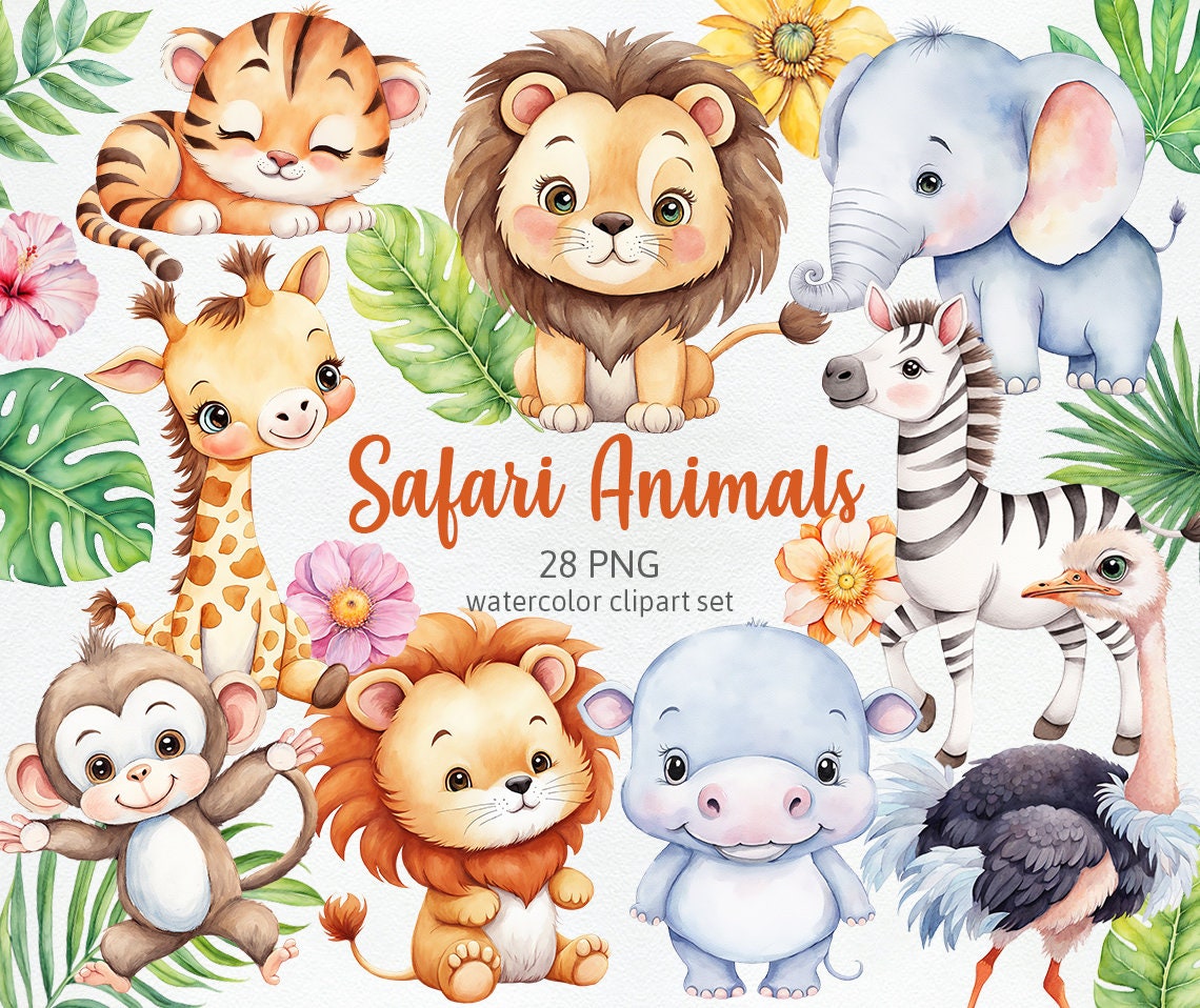 Safari Animals Jungle, Woodland Animals, Kids Clipart Nursery Decor ...