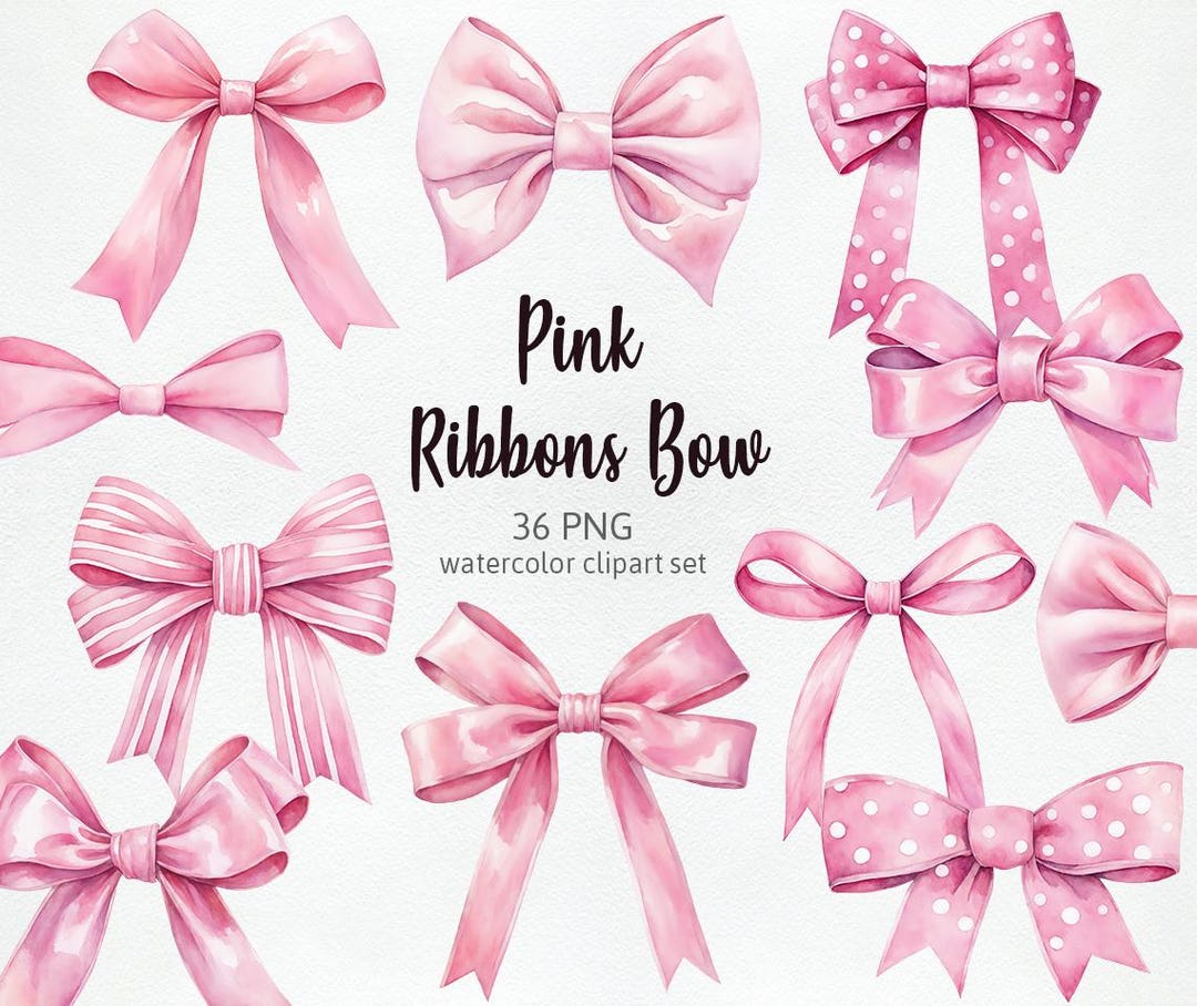 Pink Ribbon Bow Watercolor Collection, Birthday Celebration Party ...