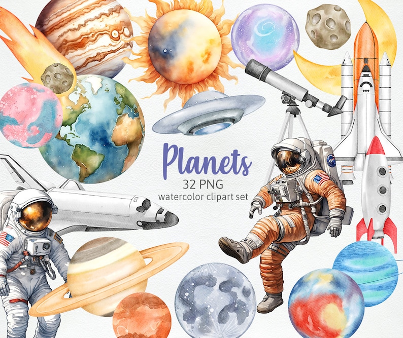 Space Galaxy Rocket Ships, Moon Sun Planets Mars Stars Astronauts, UFO ...