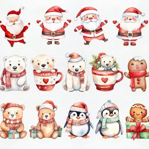 Cute Christmas Animal Clipart, Adorable Winter Animals Santa Claus ...