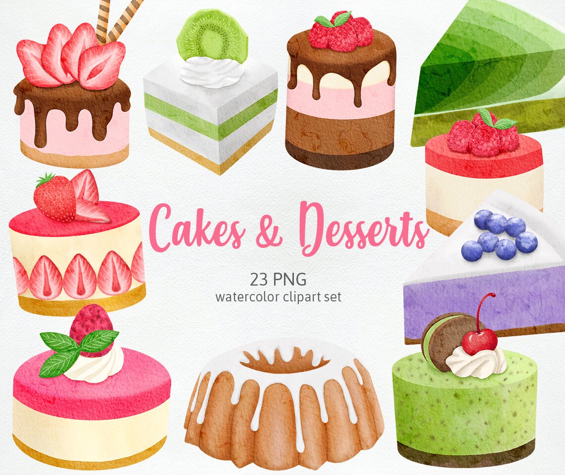 Small Cute Watercolor Cake and Desserts Decoration, Sweet Tooth ...
