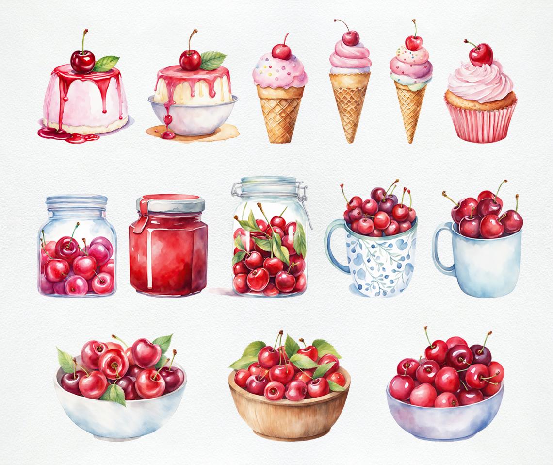 Cherry Clipart, Cherry Pudding, Cherry Basket, Jam, Cherry Ice Cream ...