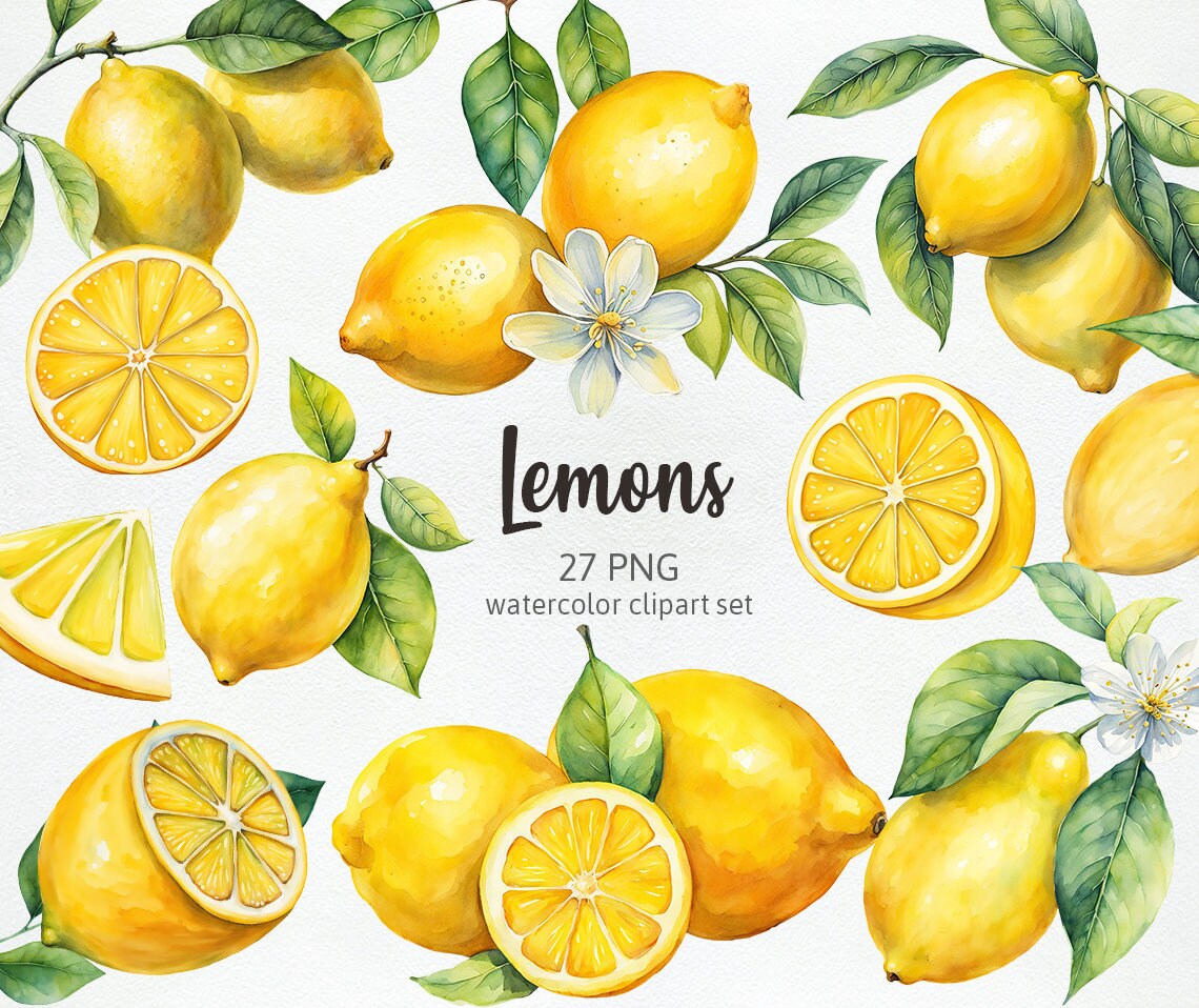 Watercolor Lemon Clipart, Lemons Png Lemon Twig Clipart, Lemon Wreath ...