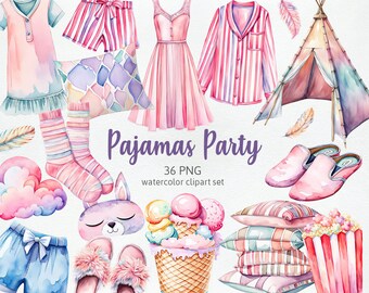 64 Watercolor Pajama Party, Slumber Party Clipart, Pajama Clipart ...
