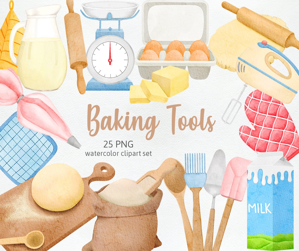 Baking Supplies Watercolor Hand Painted Bakery Tools, Home Bakery ...