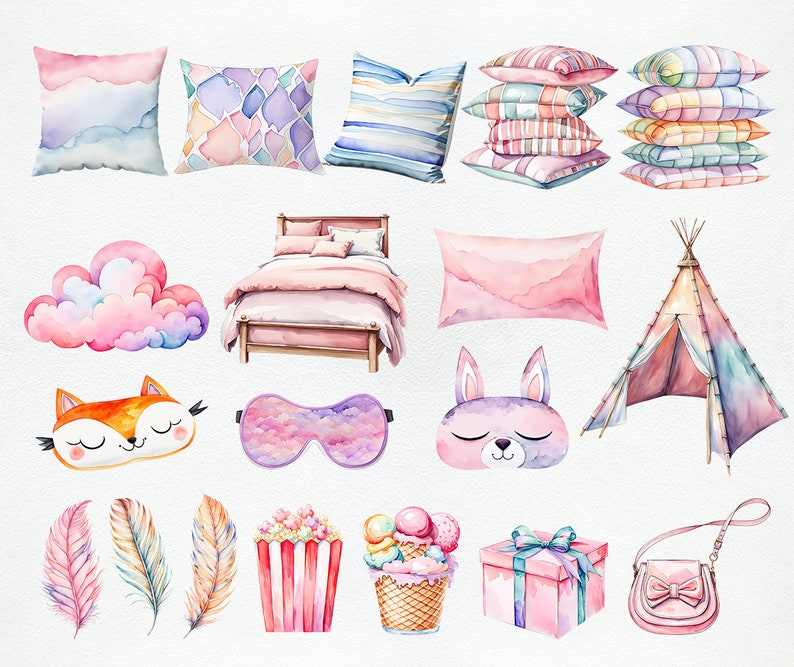 Watercolor Pajama Party, Slumber Party Clipart, Pajama Clipart ...