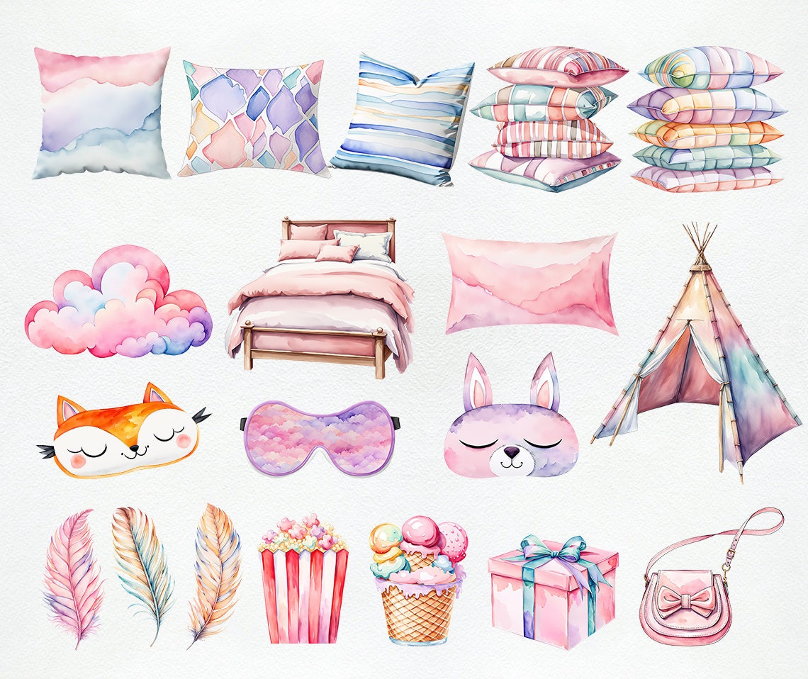 Watercolor Pajama Party, Slumber Party Clipart, Pajama Clipart ...