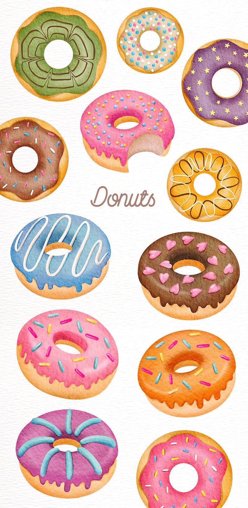 Donuts Clipart, Sweet Bakery Food Clipart, Donut Birthday Party Clip ...