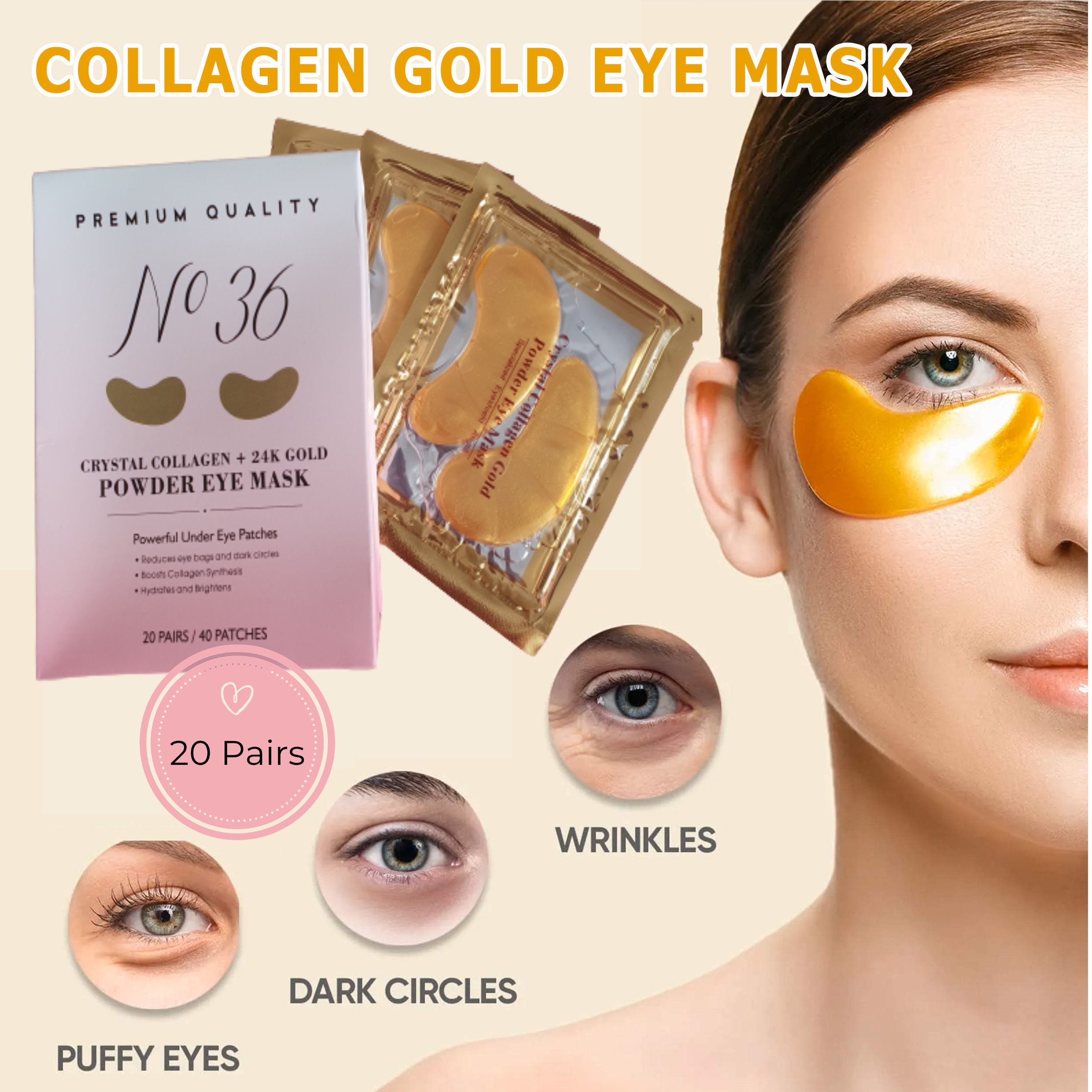 20 Bags With a Pair Undereye Mask Undereye Patches 24K Gold Eye Mask ...