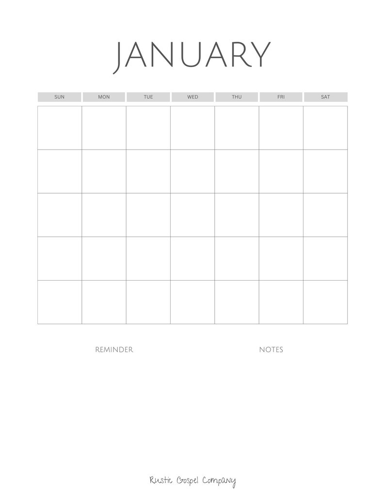 Basic Blank Yearly Calendar PDF Digital Download - Etsy
