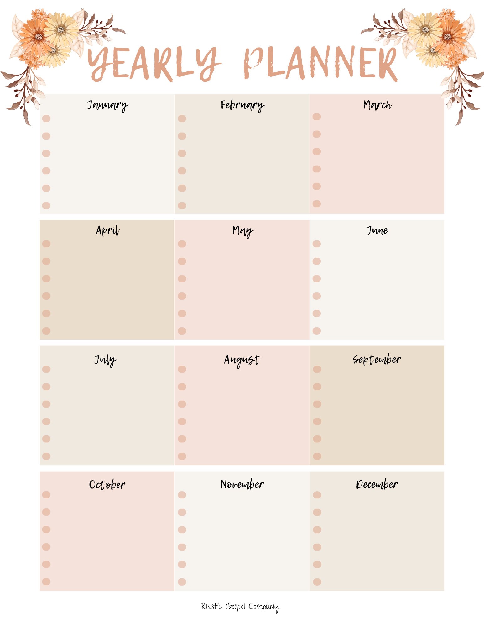 Yearly Planner With Flowers Digital - Etsy