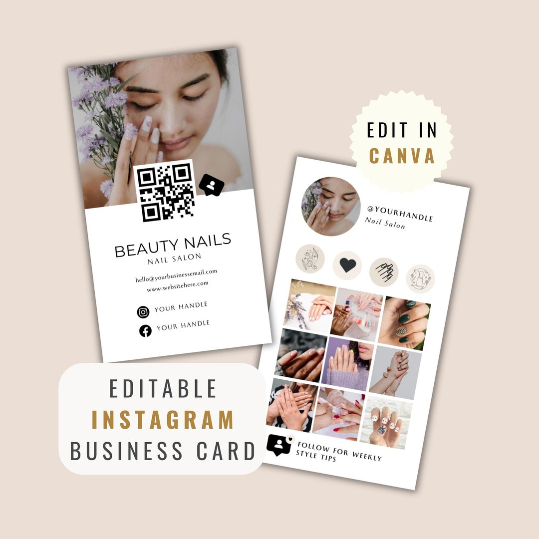 Nail Technician Instagram Business Card Template, Boho Nail Tech Social ...