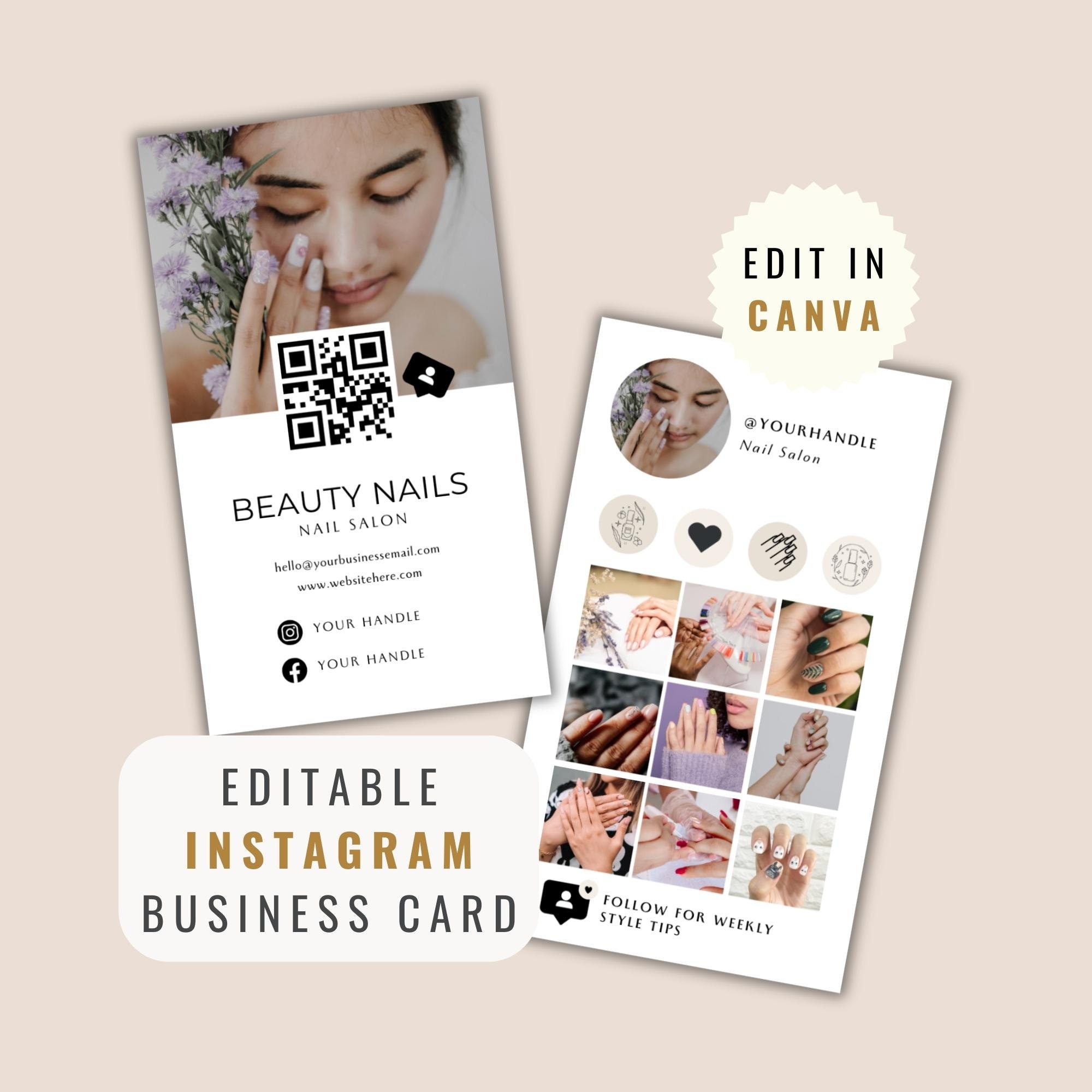 Nail Technician Instagram Business Card Template, Boho Nail Tech Social ...