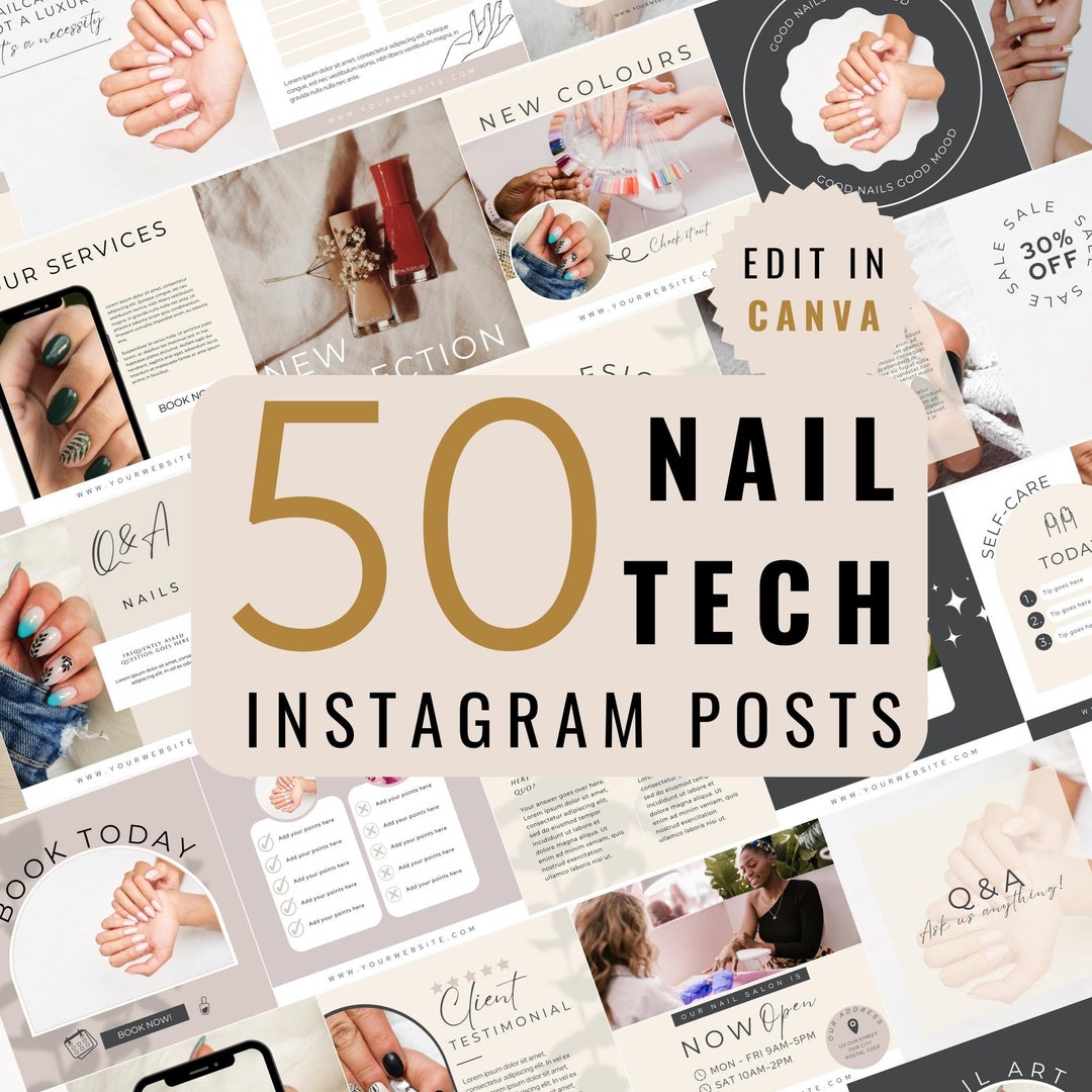 Nail Technician Instagram Post Template, 50 Boho Nail Tech Social Media ...