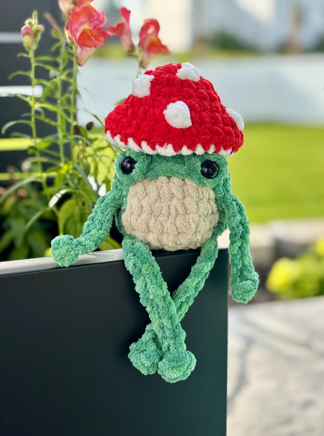 Frog With Mushroom Hat, Crochet Frog, Whimsical Bub, Desk Decor, Shelf ...