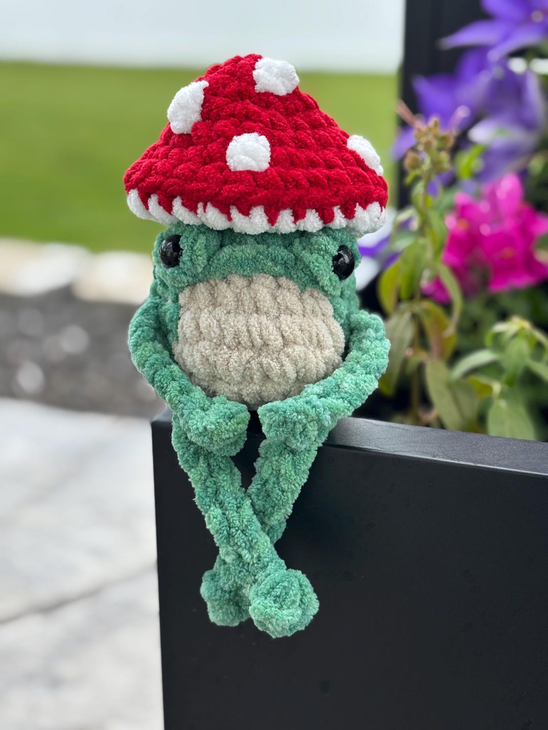 Frog With Mushroom Hat, Crochet Frog, Whimsical Bub, Desk Decor, Shelf ...