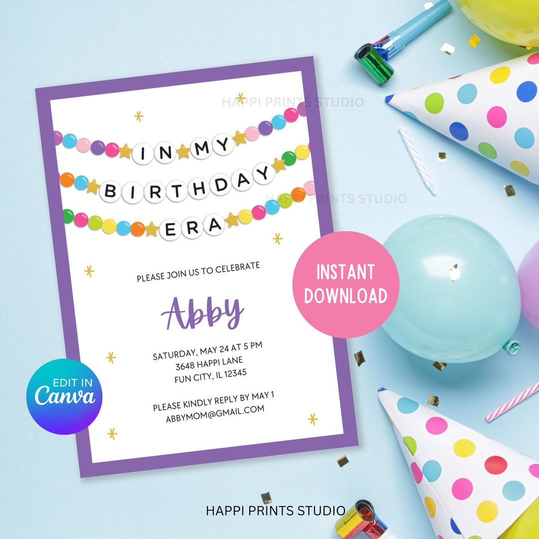 In My Birthday Era Invite Printable, Friendship Bracelet Birthday ...