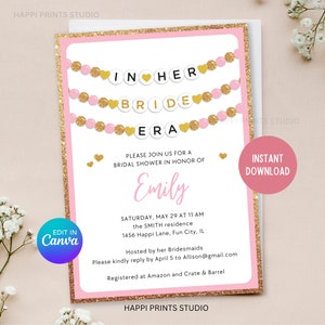 In Her Bride Era Bridal Shower Invitation Printable, Custom Glitter ...