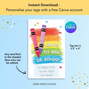 Happy First Day of School Crayon Rainbow Color Gift Tag, Back to School ...