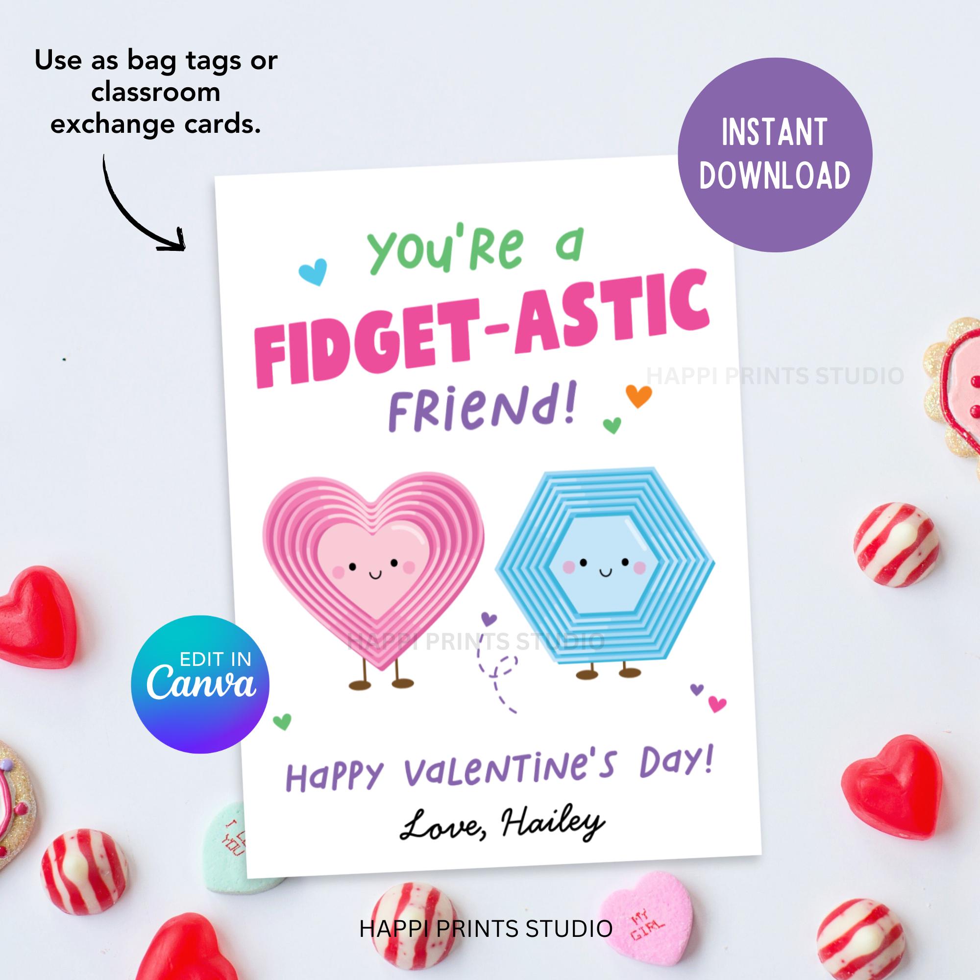3D Printed Fidget Valentine Tag, Layered Fidget Heart Hexagon Valentine ...