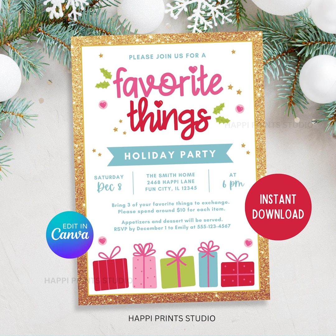 Favorite Things Holiday Party Invitation, Editable Christmas Gift ...