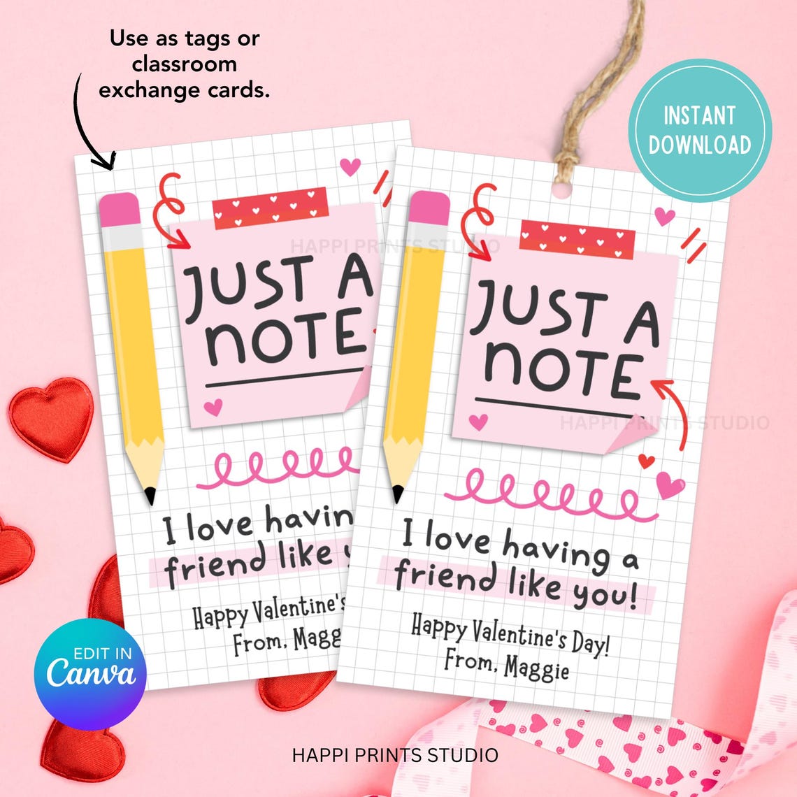 Editable Pencil Valentine Printable Gift Tag, Valentine Classroom ...