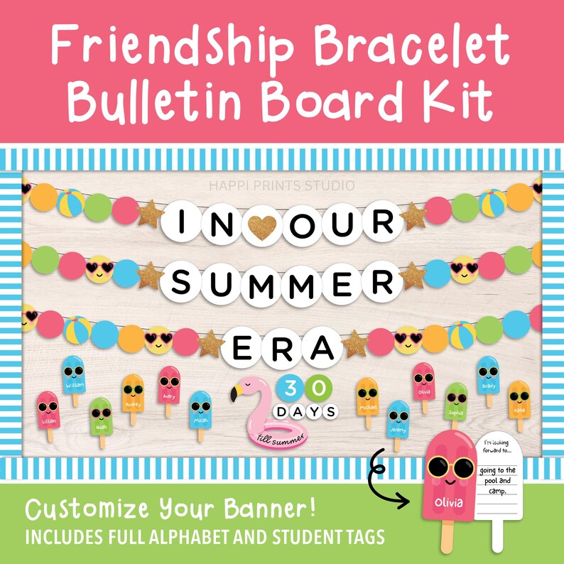 Summer Era Friendship Bracelet Banner Bulletin Board Kit, End of School ...
