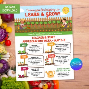 Spring Garden Theme Teacher and Staff Appreciation Week Flyer, Editable ...