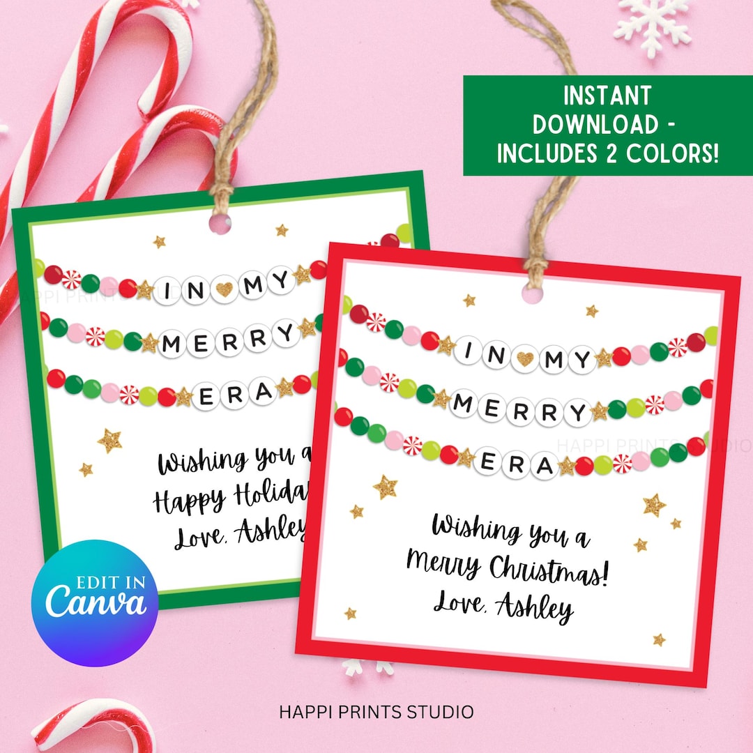 Peppermint in My Merry Era Christmas Gift Tag, Editable Merry Christmas ...