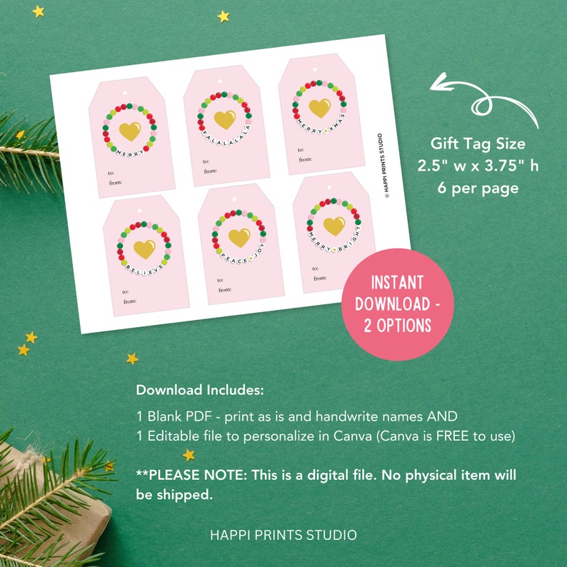 Editable Friendship Bracelet Christmas Gift Tag, Printable Gift Tag ...