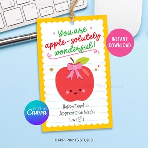 Apple-solutely Wonderful Teacher Appreciation Week Gift Tag, Editable ...