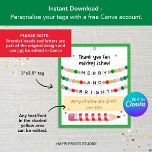 Eras Christmas Friendship Bracelet Teacher Gift Tag, Thank You for ...