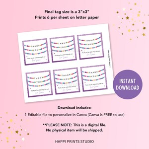 Editable Friendship Bracelet Thank You Tag, Printable Favor Gift Tag ...