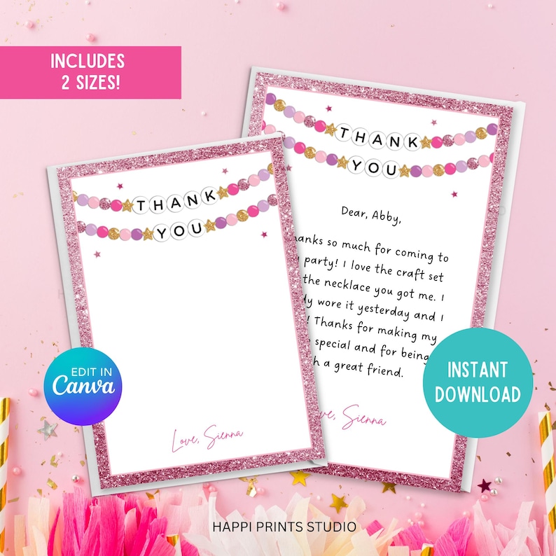 Birthday Era Thank You Printable Card, Editable Friendship Bracelet ...