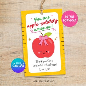 Apple-solutely Amazing Teacher Thank You Gift Tag, Editable Apple Ruler ...