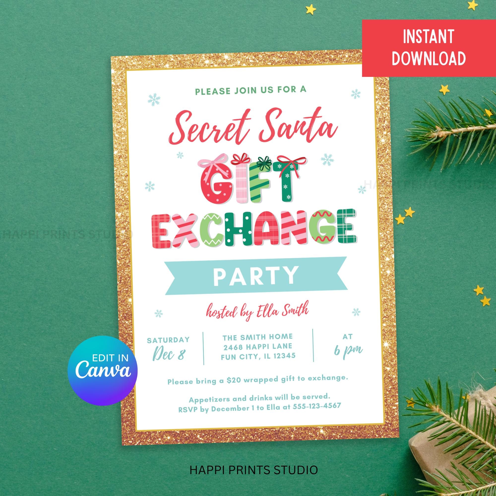 Gift Exchange Holiday Party Invitation, Editable Christmas Gift ...