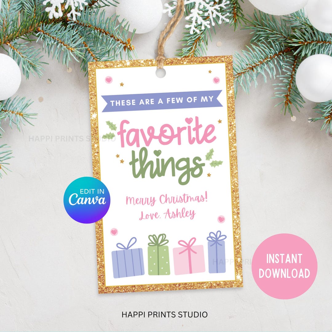 Pastel Favorite Things Printable Gift Tag, Holiday Party Favor Tag ...
