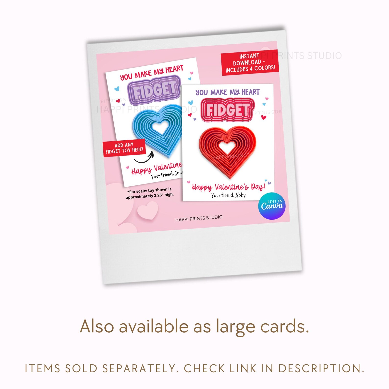 Layered Fidget Valentine Printable Tag, 3D Printed Fidget Valentine Toy ...