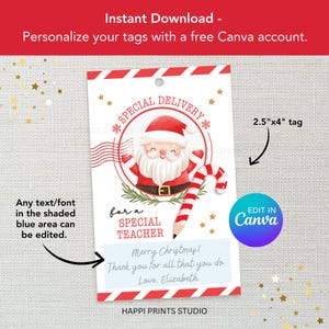 Editable Teacher Appreciation Christmas Gift Tag, Printable Santa ...
